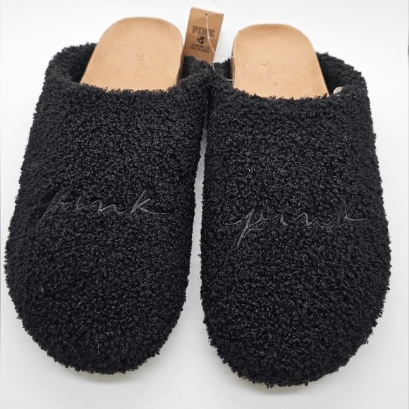 PINK Victoria's Secret | Shoes | Victorias Secret Pink Cozy Black Plush ...